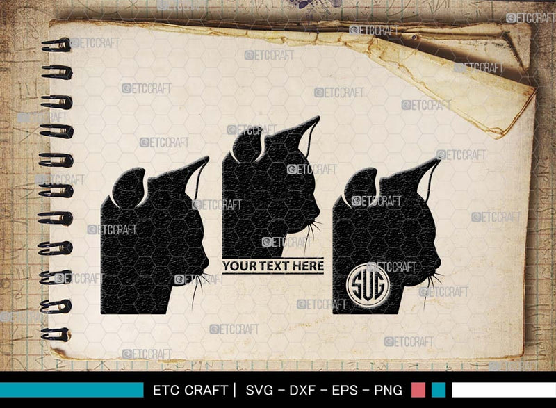 Cat Head Monogram, Cat Head Silhouette, Cat Head SVG, Head Svg, Pet Svg ...