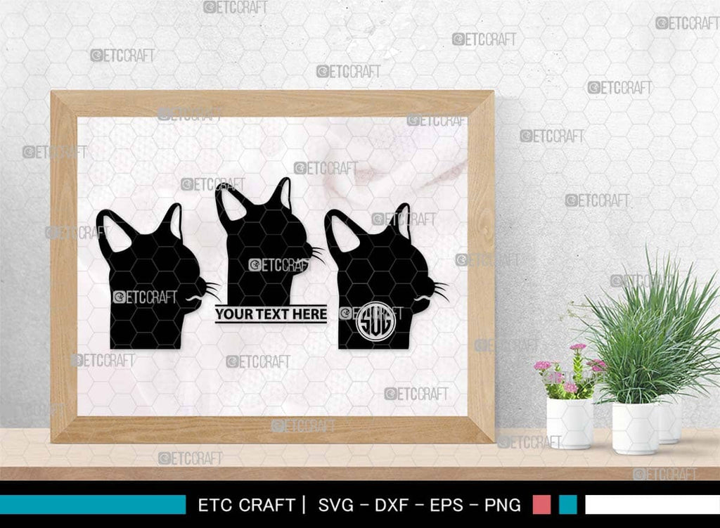 Cat Head Monogram, Cat Head Silhouette, Cat Head SVG, Head Svg, Pet Svg ...