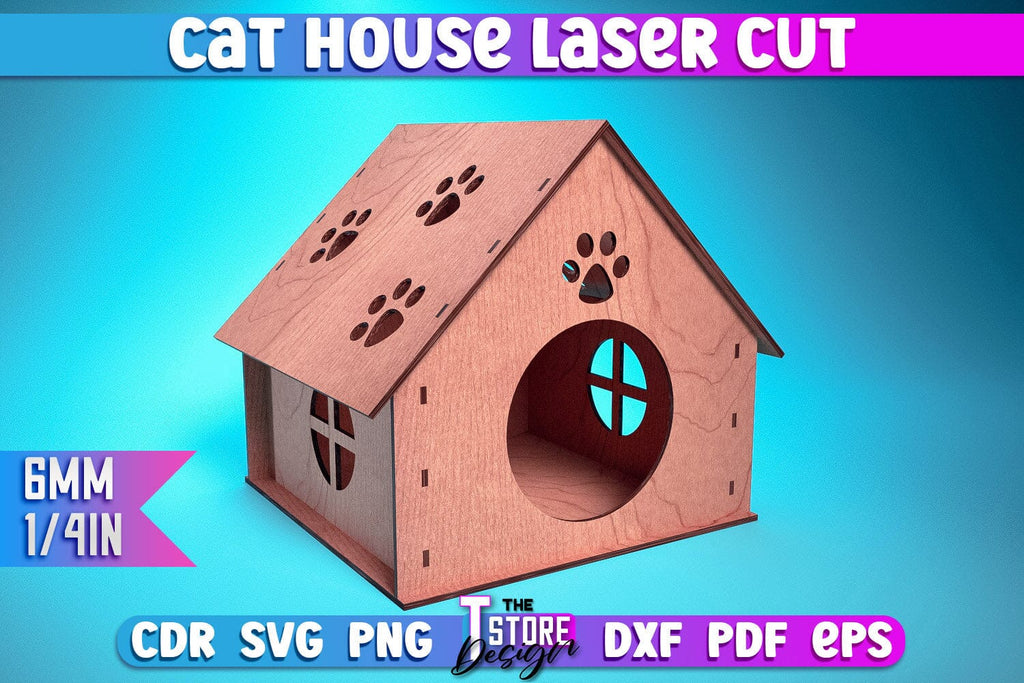 Cat House Laser Cut | Pets House Laser Cut Design | CNC Files - So Fontsy
