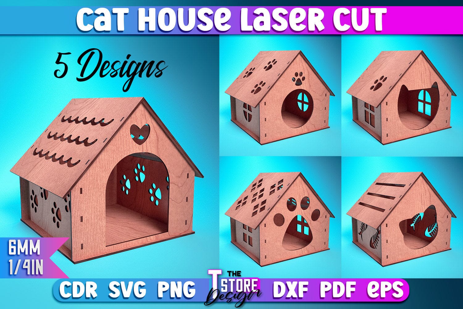 Cat House Laser Cut | Pets House Laser Cut Design | CNC Files - So Fontsy