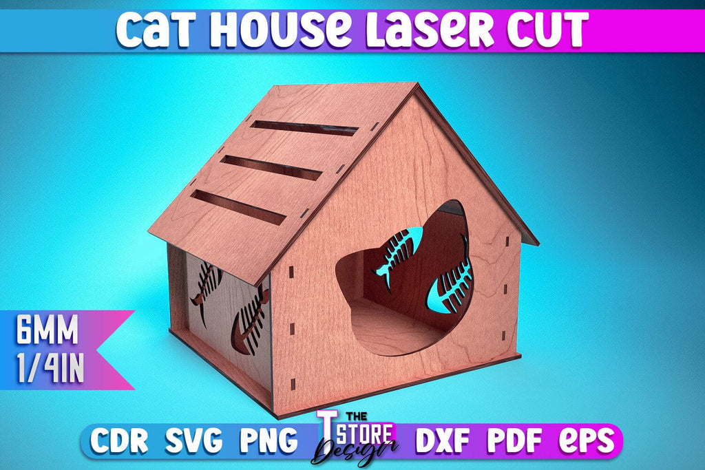 Cat House Laser Cut | Pets House Laser Cut Design | CNC Files - So Fontsy