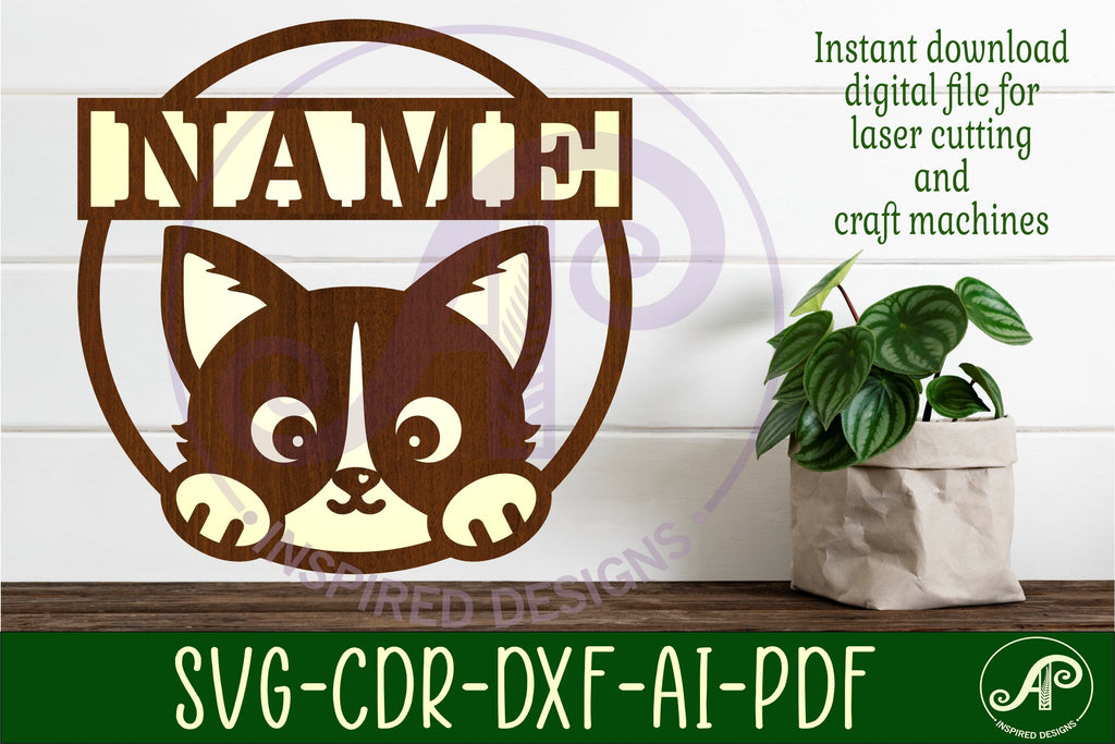Cat name sign svg laser cut template - So Fontsy