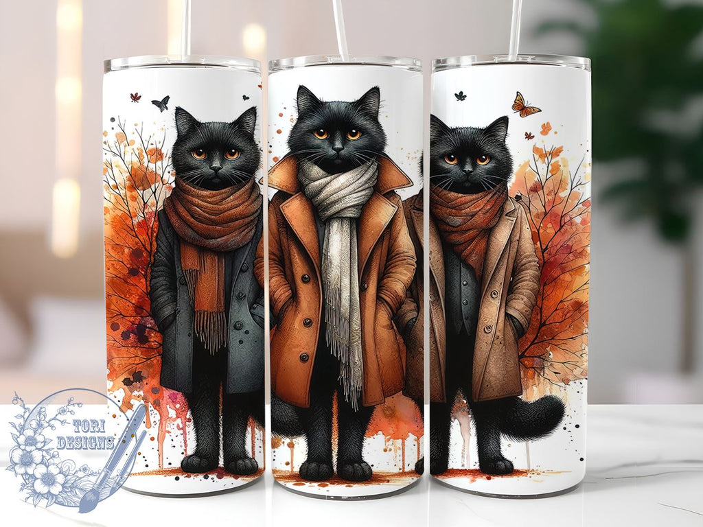 Cats Posing 20oz Skinny Tumbler, Cat Lovers Tumbler Png, Straight ...
