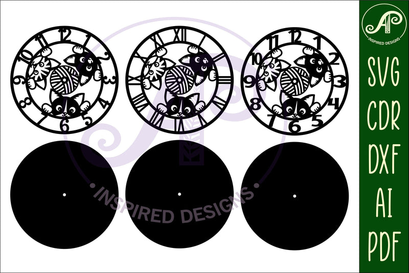 Cats wall clock laser cut files, SVG file. vector - So Fontsy