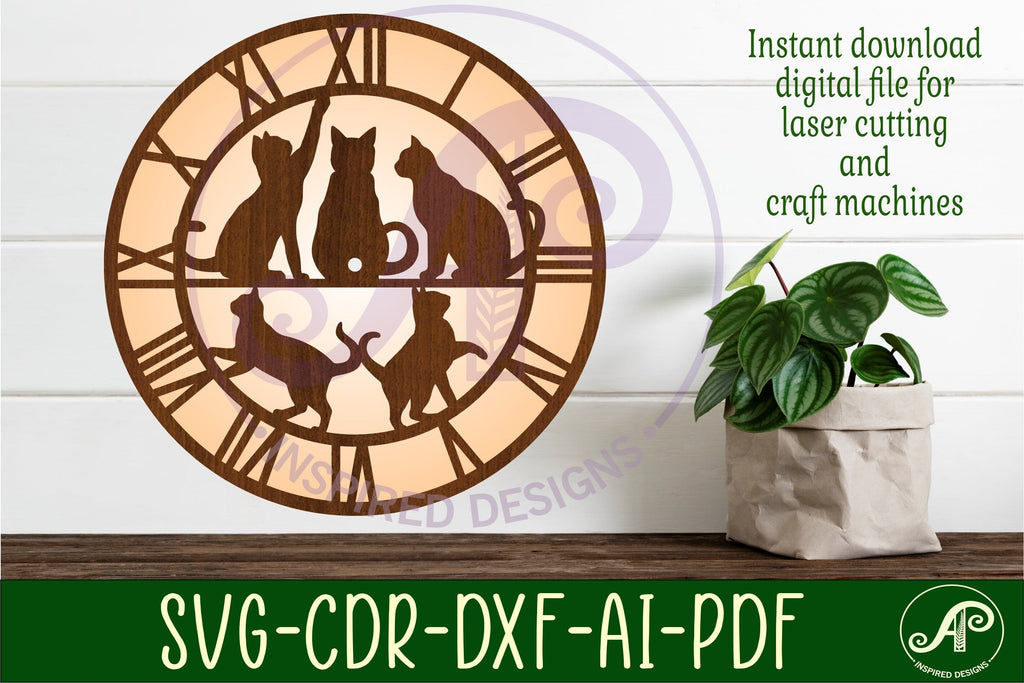 Cats wall clock laser cut files, SVG - So Fontsy