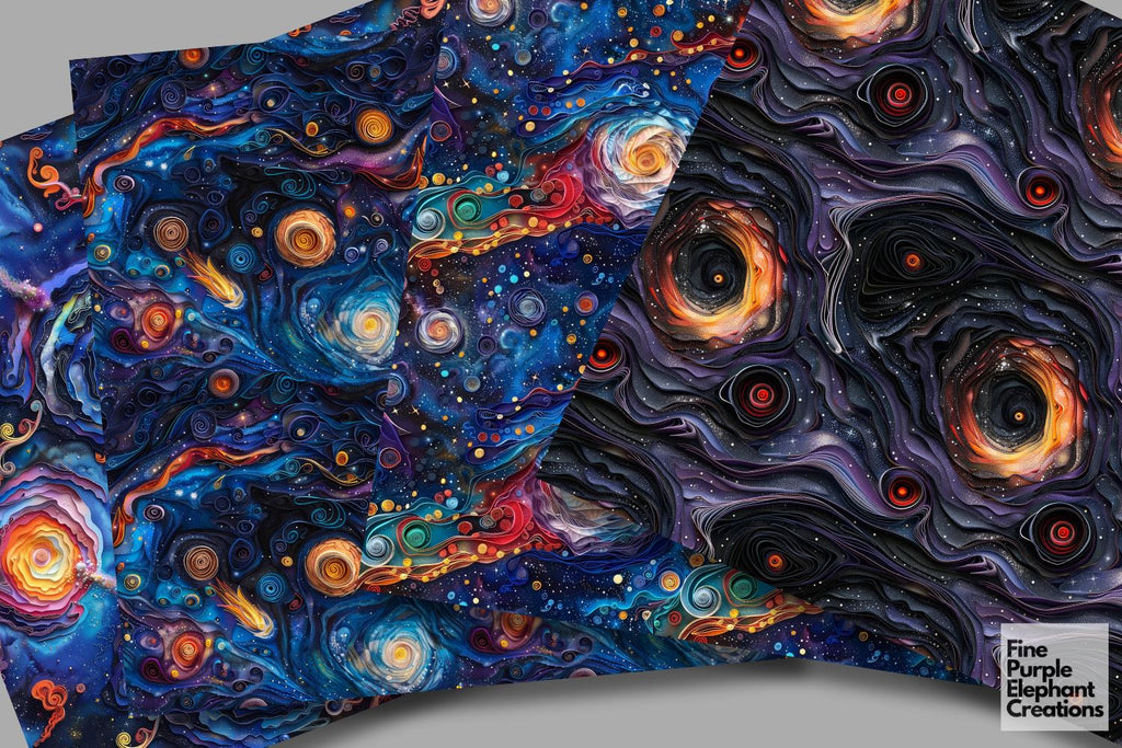 Celestial Galaxy Quilling Pattern Digital Paper - Space Sublimation ...