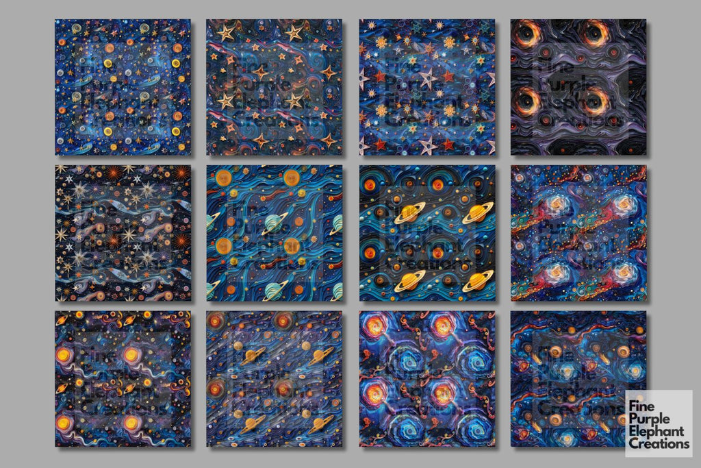 Celestial Galaxy Quilling Pattern Digital Paper - Space Sublimation ...