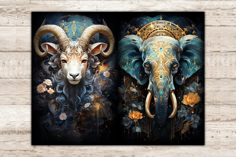 Celestial Moon Junk Journal Kit | Animals Printable Pages - So Fontsy