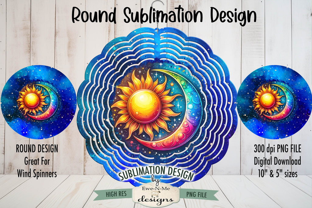 Celestial Sun and Moon - Wind Spinner Round Sublimation Design - So Fontsy