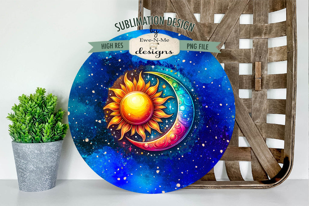 Celestial Sun and Moon - Wind Spinner Round Sublimation Design - So Fontsy