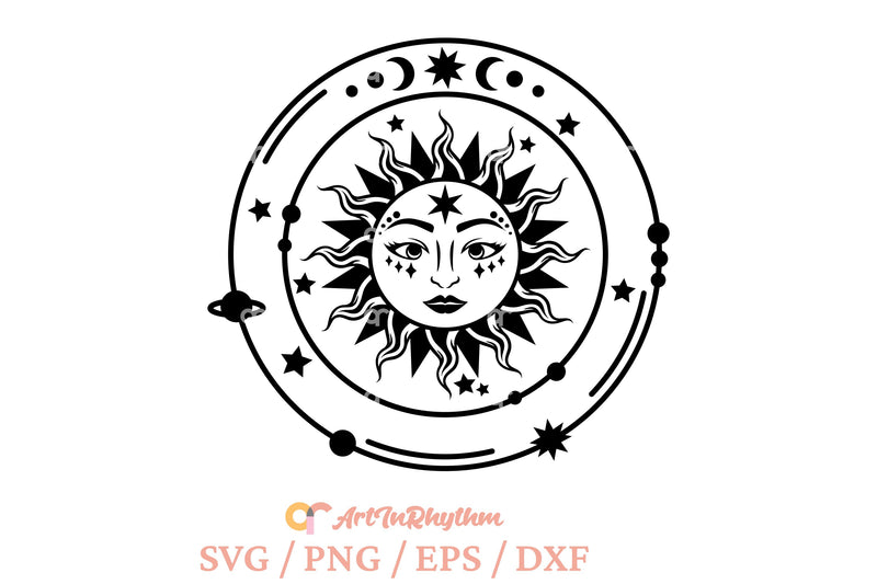 Celestial Sun svg, Mystical sun svg - So Fontsy