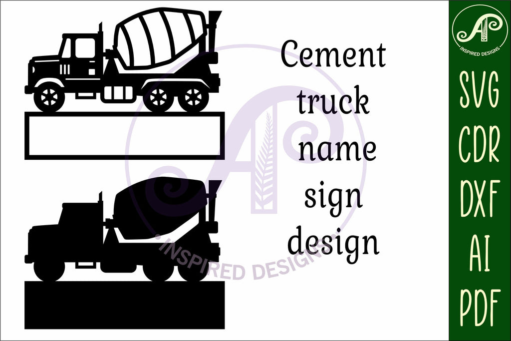 Cement truck construction vehicle name sign svg laser cut - So Fontsy