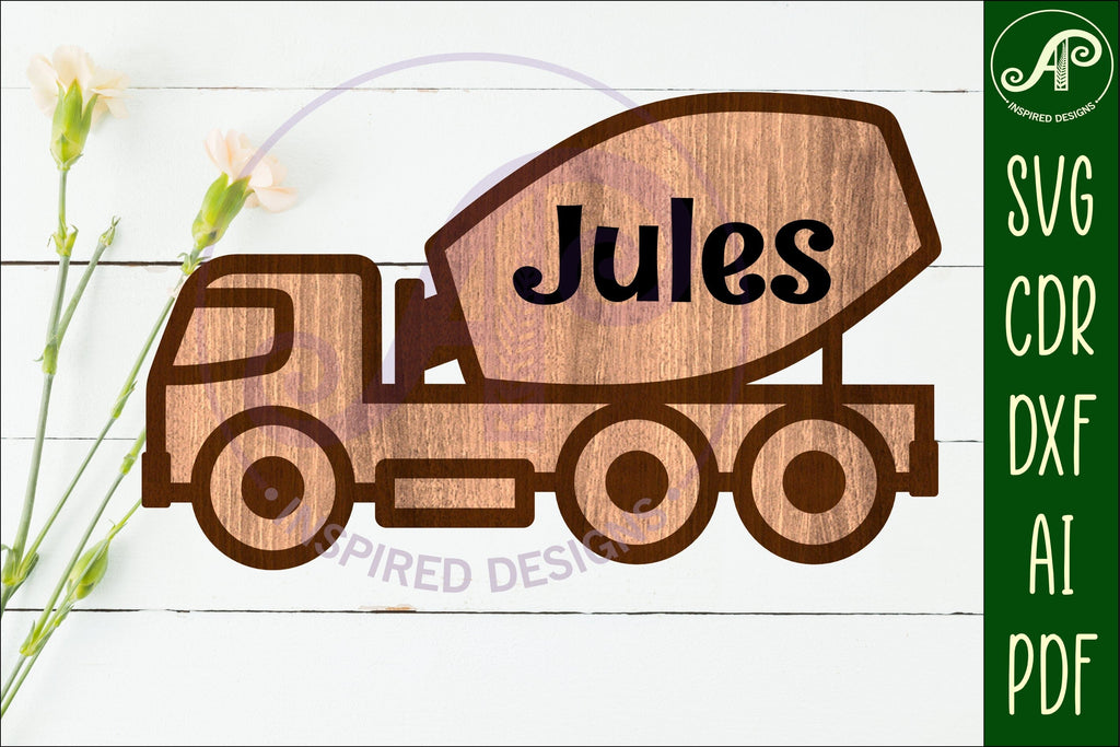 Cement truck outline construction name sign - So Fontsy