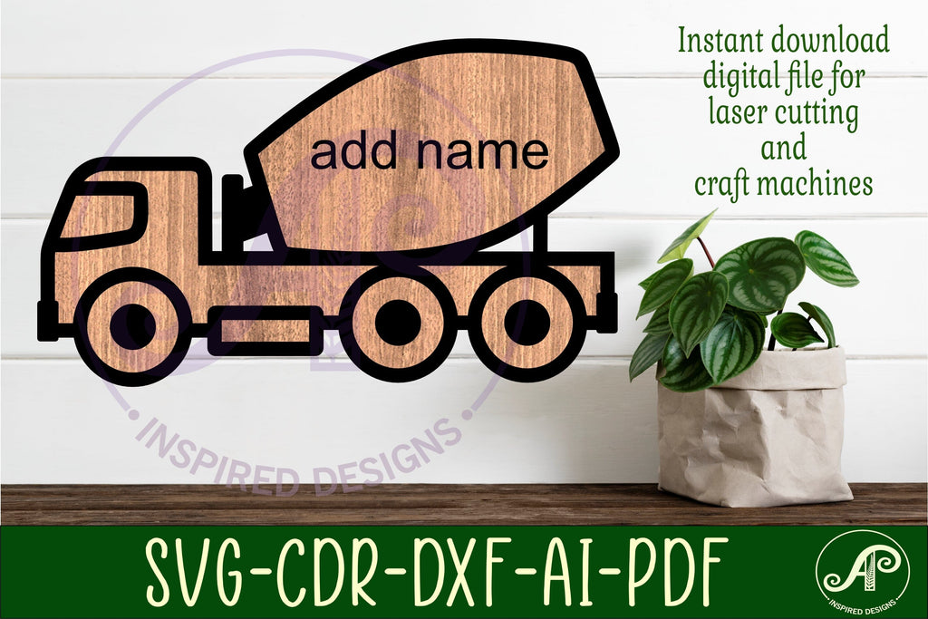 Cement truck outline construction name sign - So Fontsy