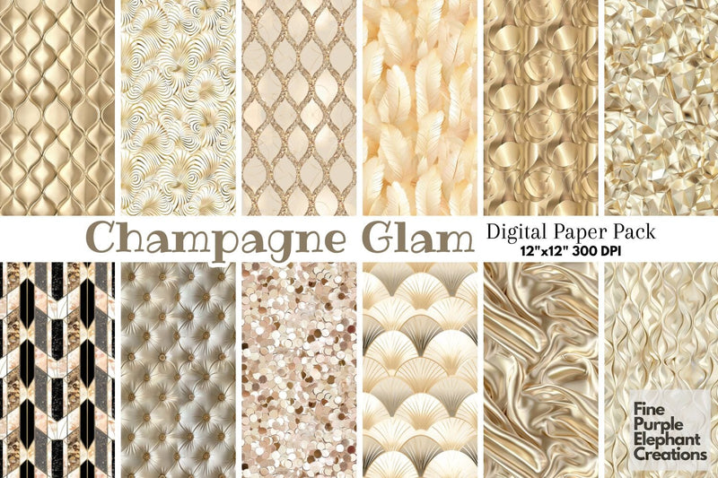 Champagne Gold Glam Digital Paper | Luxury Glitter Art Deco - So Fontsy
