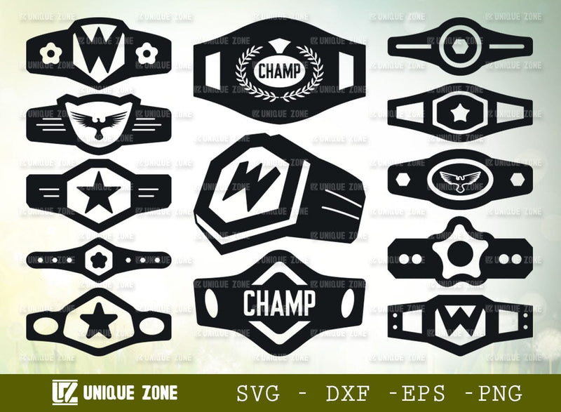 Championship Belt SVG-Champ Belt Silhouette Cut File Bundle - So Fontsy