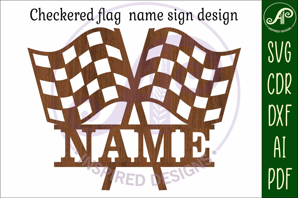 Checkered flags design name sign svg laser cut template - So Fontsy