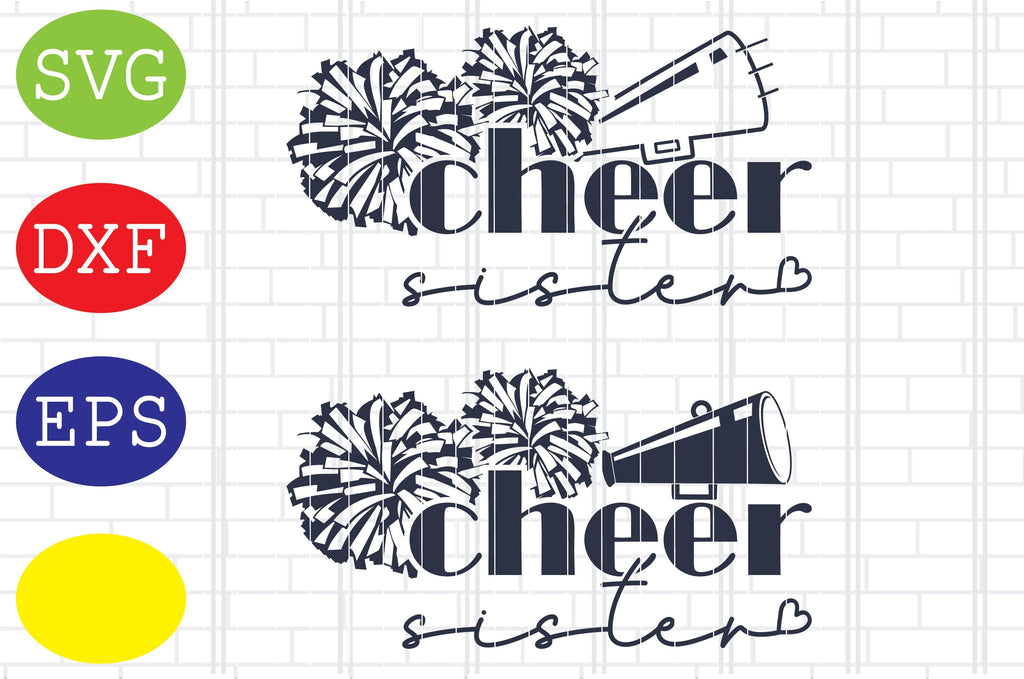 Cheer Sister Svg, Cheerleader Svg, Cheerleading Vector, Cheer Pom Poms ...