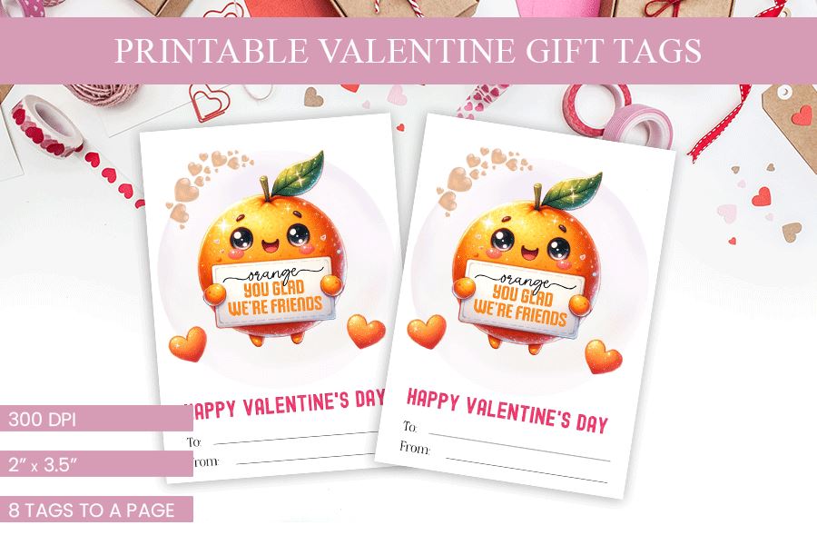 Cheery Orange Valentine's Day Tags - Friendship Love Printable - So Fontsy