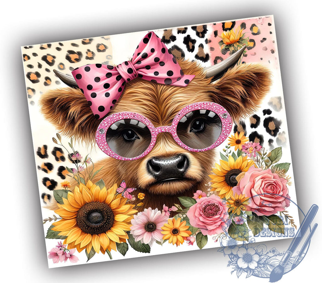 Cheetah Floral Highland Cow 20oz Skinny Tumbler, Highland Cow Tumbler ...