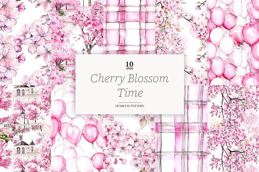 Cherry Blossom Digital Paper Spring Garden Seamless Patterns - So Fontsy