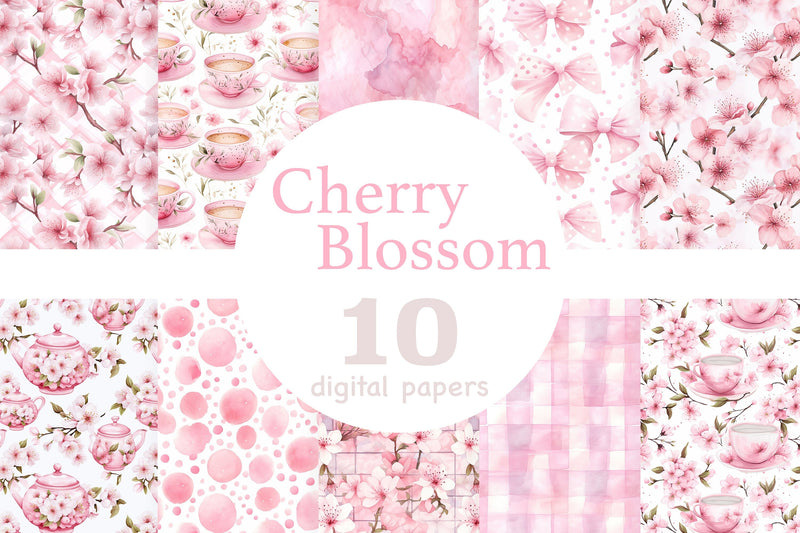 Cherry Blossom Digital Paper | Spring Patterns Bundle - So Fontsy