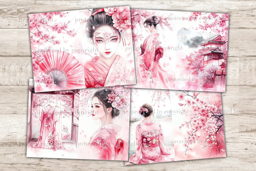 Cherry Blossom Junk Journal Pages | Pink Sakura - So Fontsy