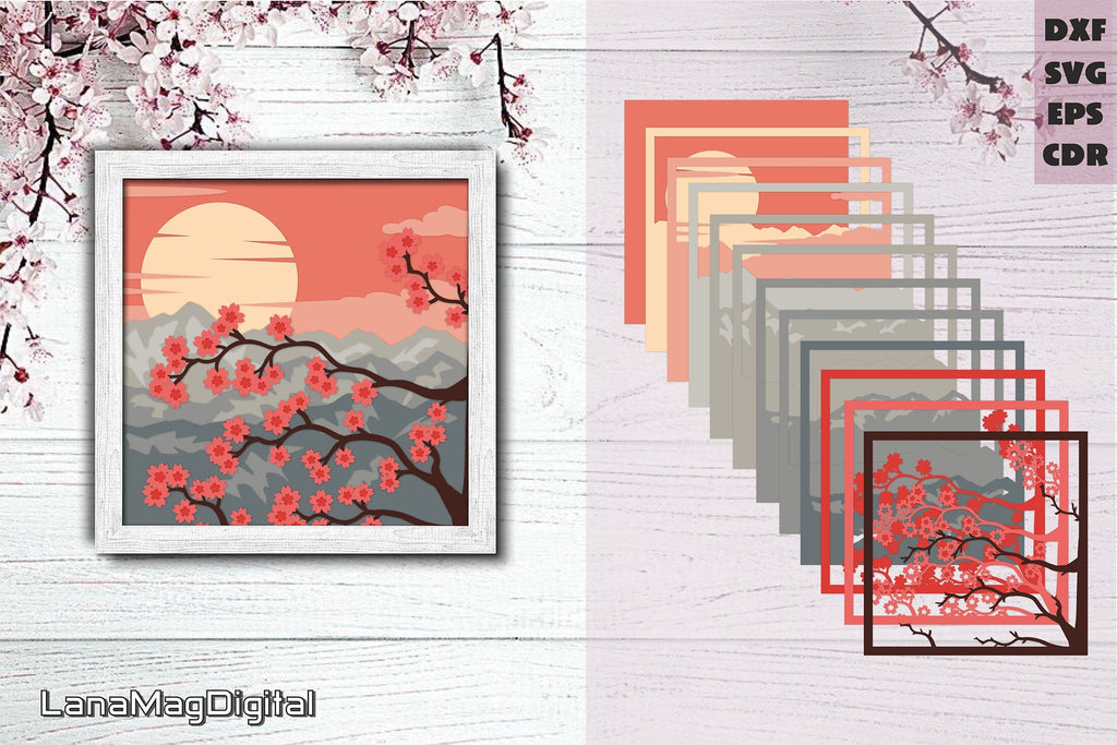 Cherry blossom shadow box Layered sakura svg Spring flower - So Fontsy