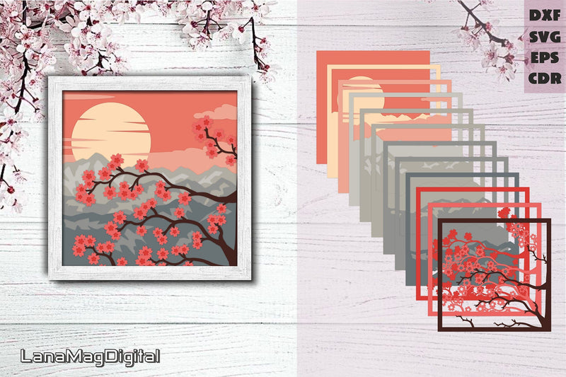 Cherry blossom shadow box Layered sakura svg Spring flower - So Fontsy