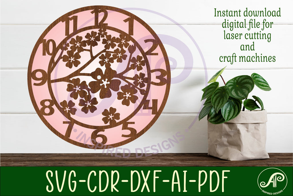 Cherry blossom wall clock laser cut files, SVG file. - So Fontsy