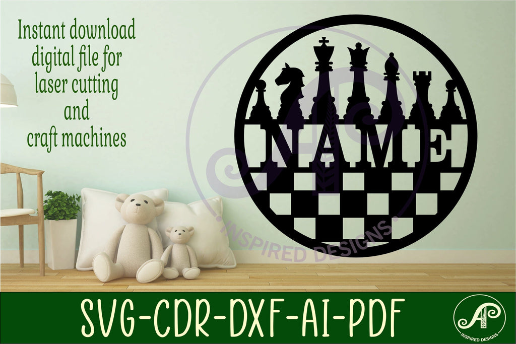 Chess Name sign svg laser cut template - So Fontsy