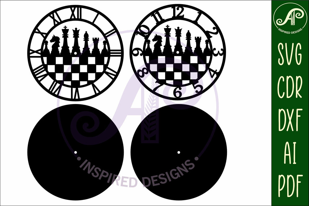 Chess wall clock laser cut files, SVG file. - So Fontsy