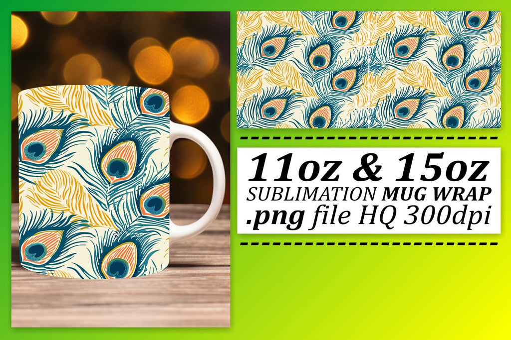 Chic Colorful Feather Mug Sublimation: 11oz 15oz Vibrant Patterns - So ...