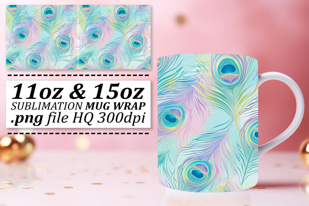 Chic Feather Pattern Mug Wrap: Sublimation Elegance for 11oz 15oz - So ...