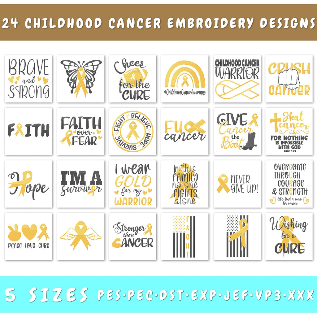 Childhood Cancer Embroidery Designs Bundle - 24 Designs, Childhood ...