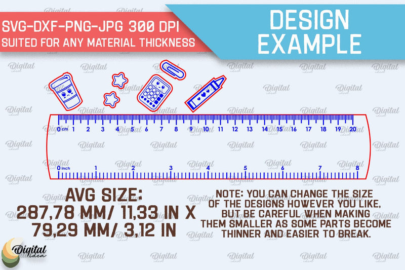 Children School Rulers Laser Cut Bundle. Wooden Rulers SVG - So Fontsy