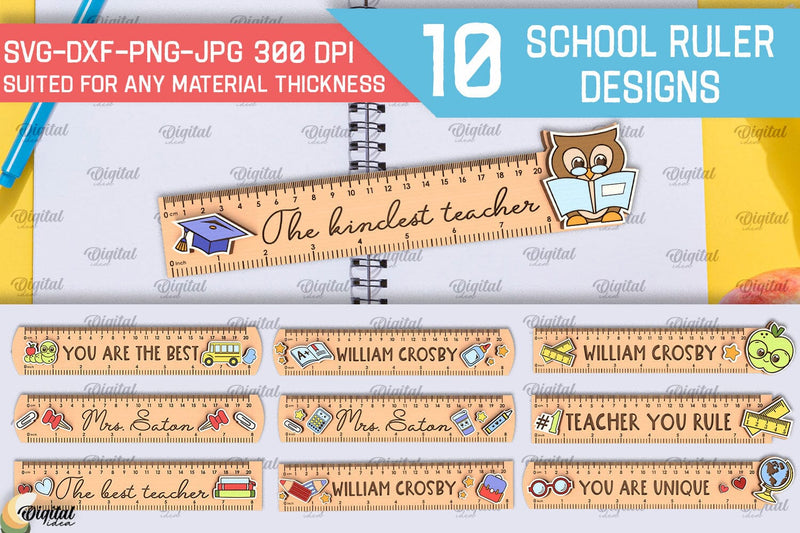 Children School Rulers Laser Cut Bundle. Wooden Rulers SVG - So Fontsy