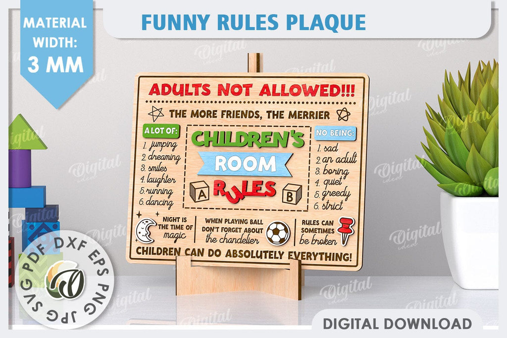 Children's Room Rules SVG. Funny Rules Plaque Laser Cut - So Fontsy