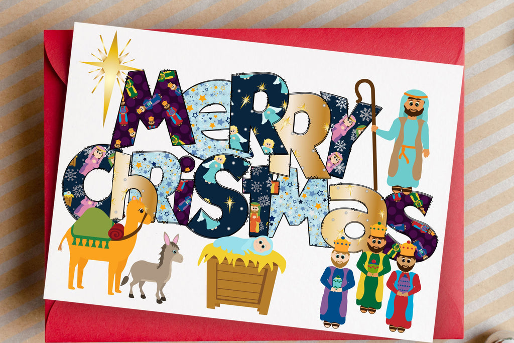 Christian Christmas Doodle Alphabet, Nativity Set Clipart - So Fontsy