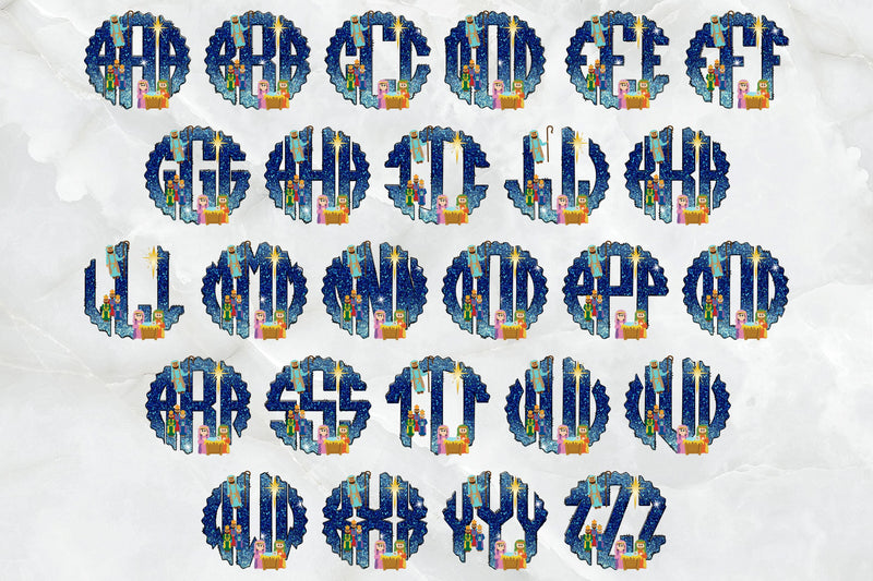 Christian Christmas Monogram Alphabet, Jesus Doodle Monogram - So Fontsy