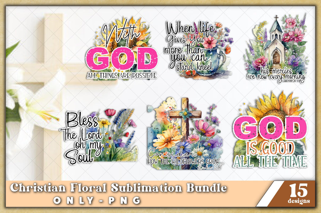 Christian Floral Sublimation Bundle, sublimation PNG, Religious ...