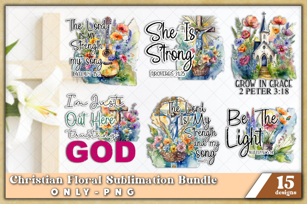 Christian Floral Sublimation Bundle, sublimation PNG, Religious ...