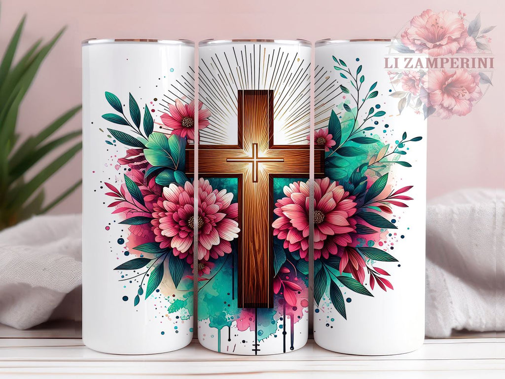 Christian Jesus 20oz Tumbler Wrap PNG, Glitter Wooden Cross Tumbler Png ...