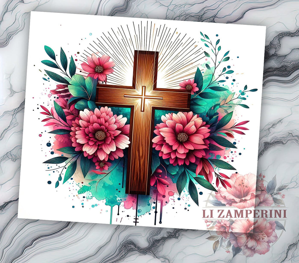 Christian Jesus 20oz Tumbler Wrap PNG, Glitter Wooden Cross Tumbler Png ...