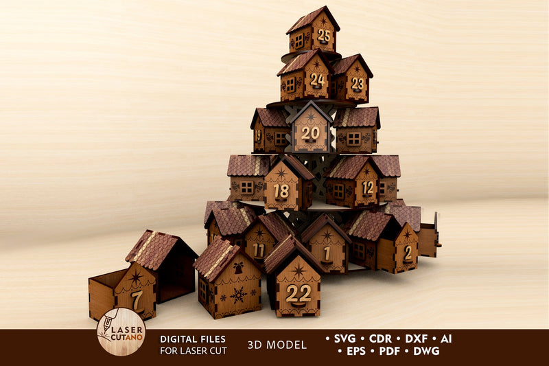Christmas Advent Calendar Template Wood Cut File, Laser Cut Template ...
