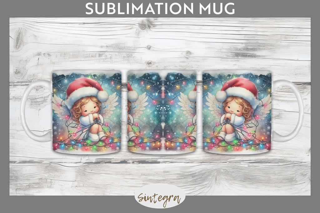 Christmas Angel Entangled in Lights Mug Wrap Sublimation - So Fontsy