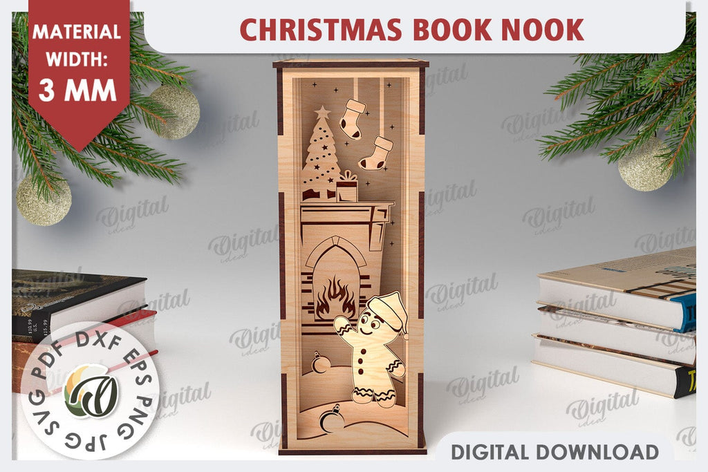 Christmas Book Nook Laser Cut. 3D Layered Book Nook SVG - So Fontsy