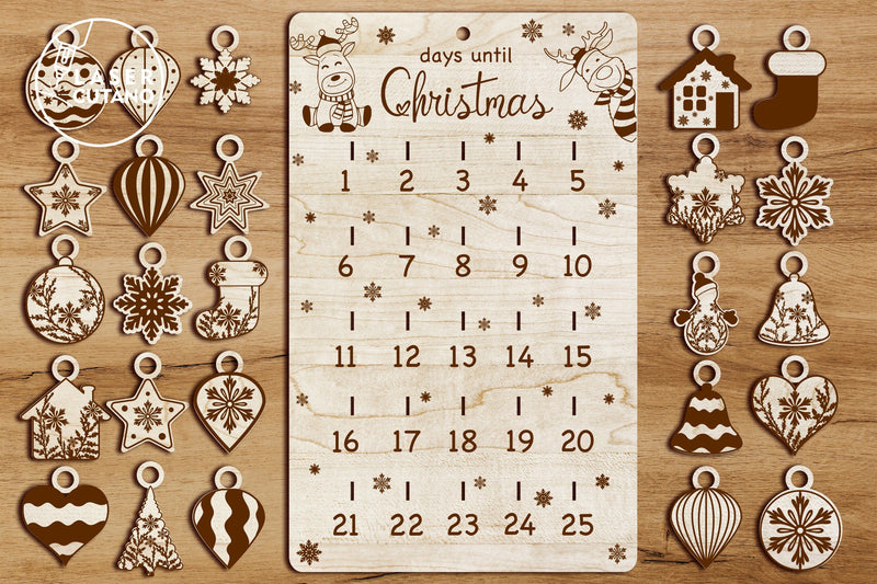Christmas Calendar Decorative Wood Cut Template LAser Cut Files - So Fontsy