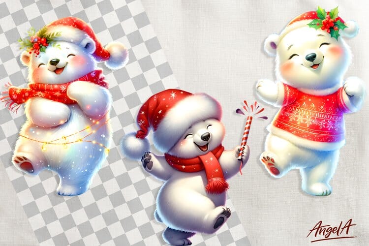 Christmas clipart, animal clipart, polar bears clipart PNG - So Fontsy