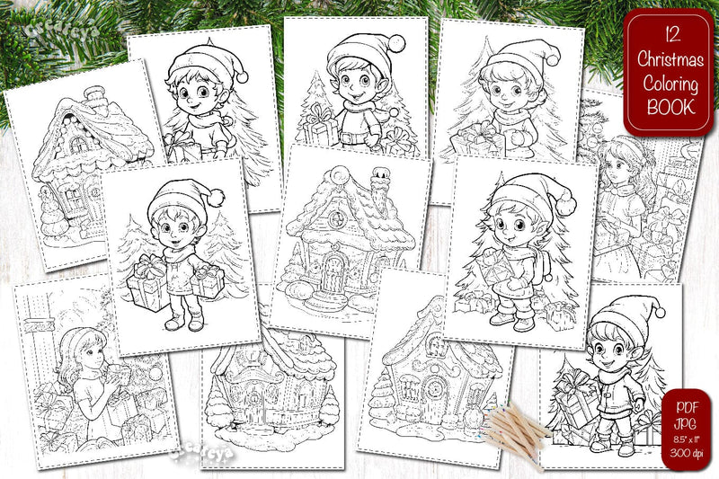Christmas Coloring Book Elf coloring page bundle printable coloring ...